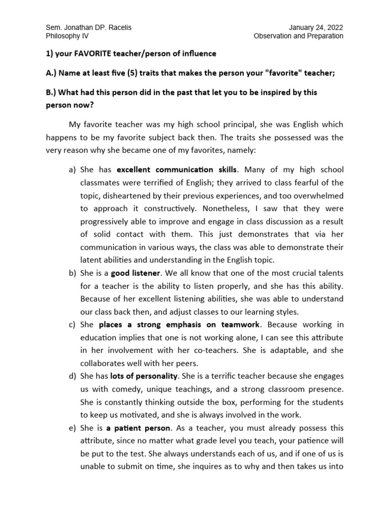 Favorite Teacher & Blaming Syndrome | PDF | Teachers | Reason