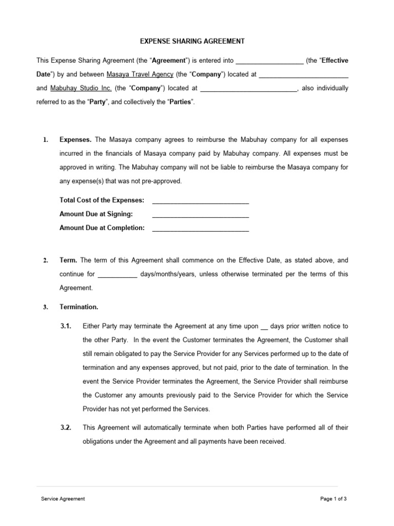 Expense Sharing Agreement Template | PDF | Government | Civil Law ...