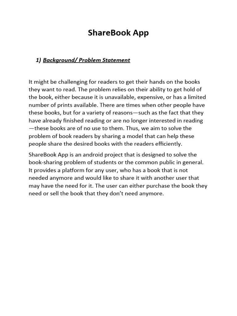 Sharebook App: 1) Background/ Problem Statement | PDF | Android (Operating System) | Auction