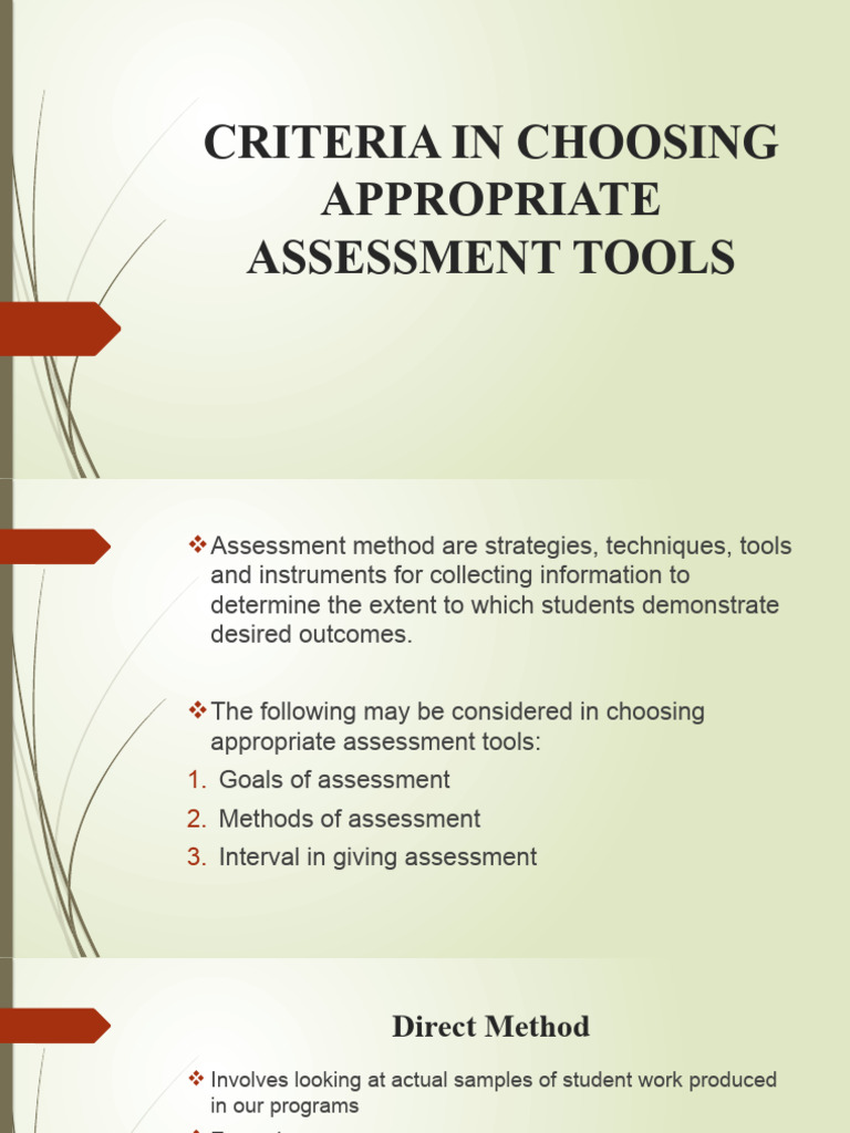 Criteria in Choosing Appropriate Assessment Tools | PDF | Educational Assessment | Cognition