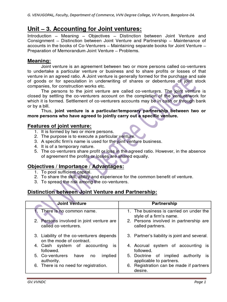Unit 3 Accting For Joint Ventures | PDF | Joint Venture | Partnership