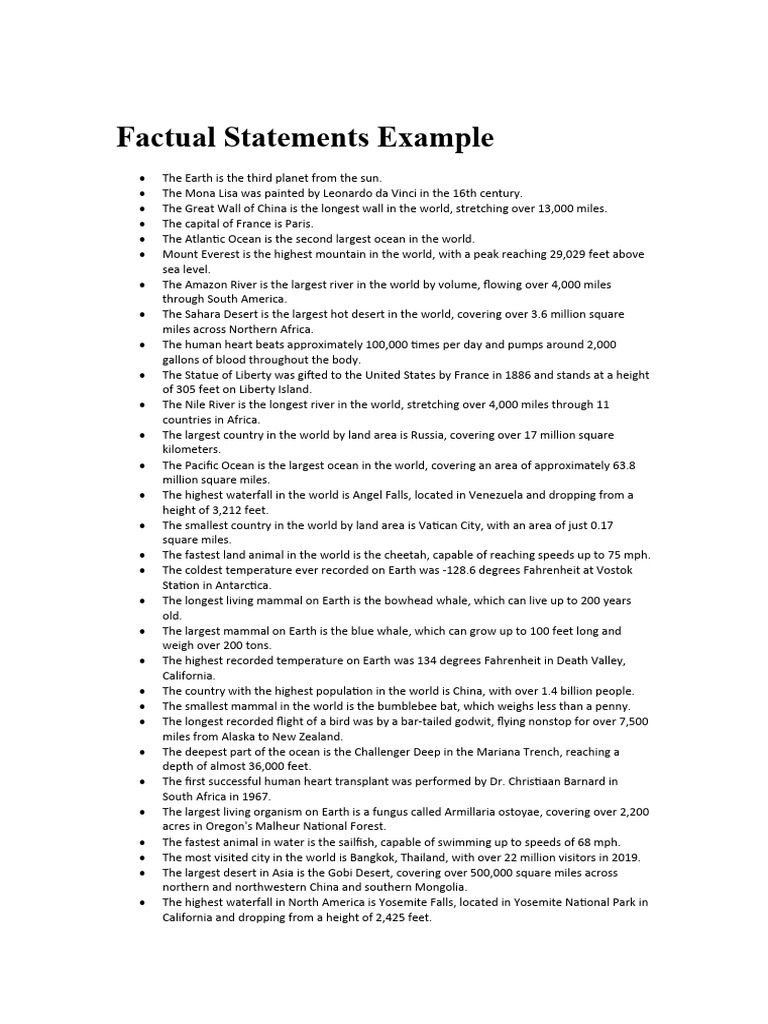 Factual Statements Example | PDF | Sustainability | Mental Health