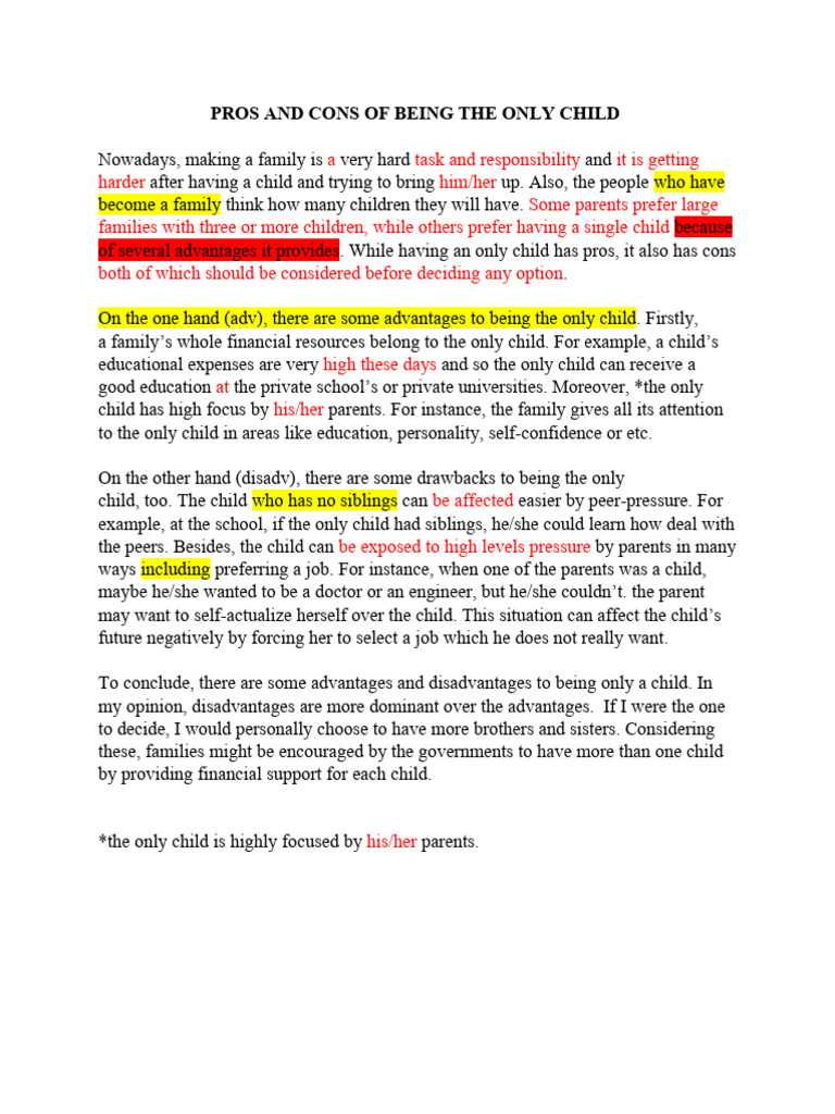 Pros and Cons of Being The Only Child | PDF