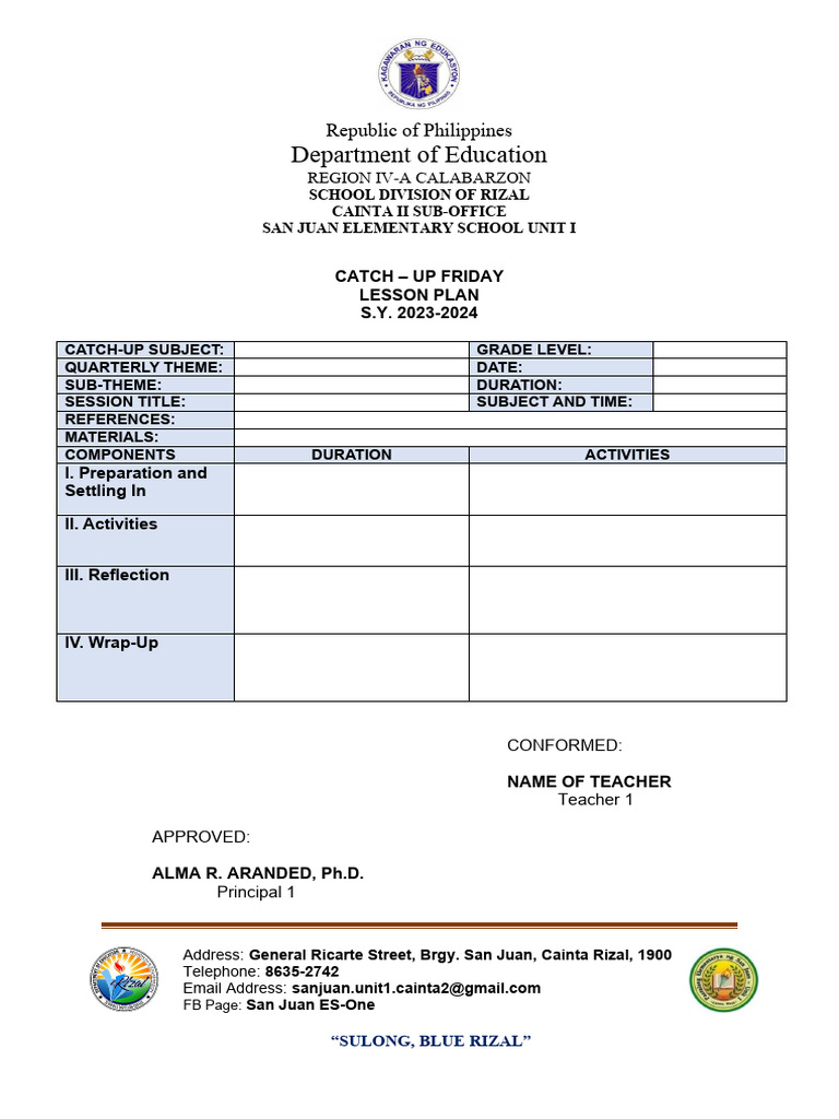Catch Up Friday - Lesson Plan - Format | PDF