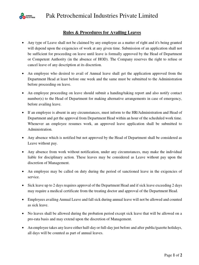 Guidelines For Availing Leaves | PDF | Employment | Sick Leave