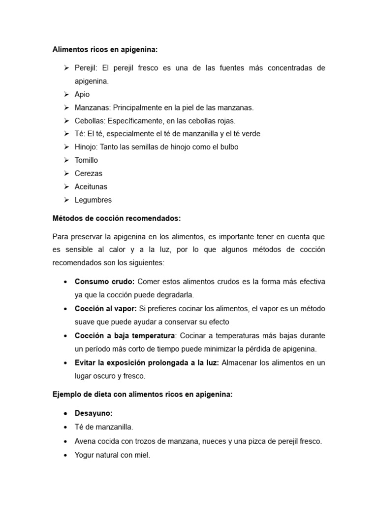 Alimentos ricos en apigenina y su uso | PDF | Alimentos | Cocinando