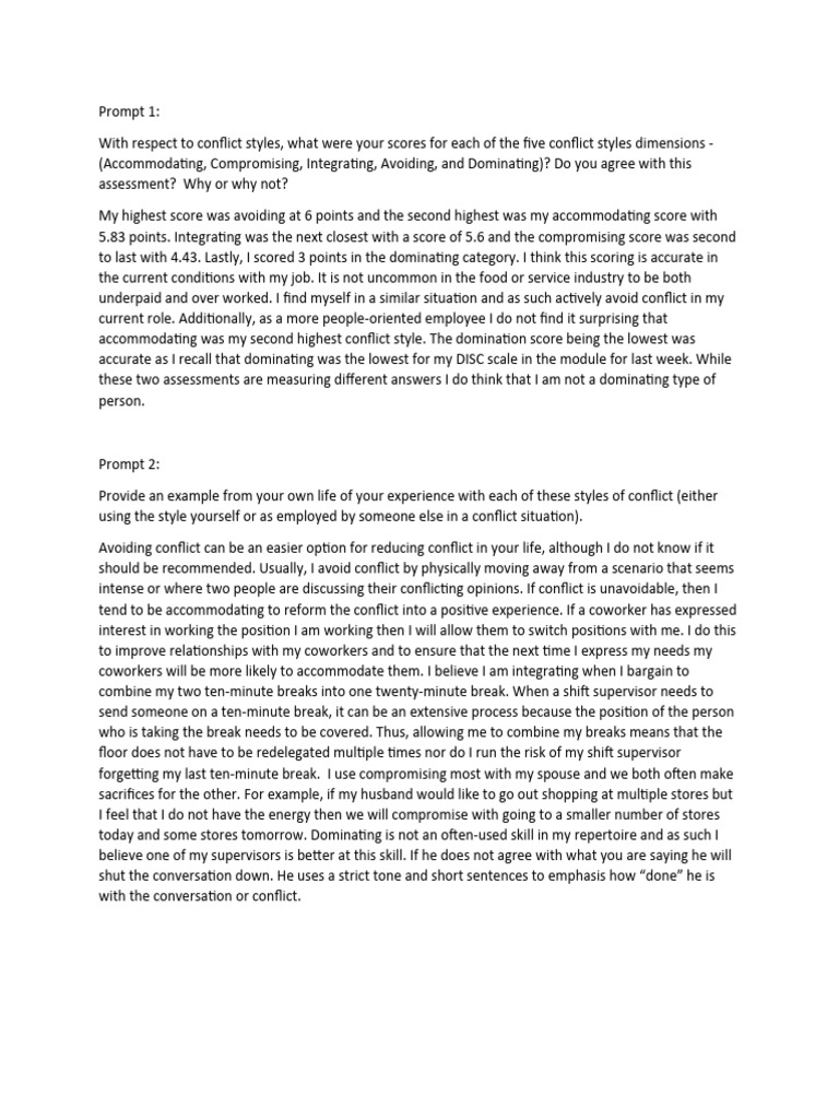 Module 5 Conflict Styles and Leadership Styles Self Assessments ...