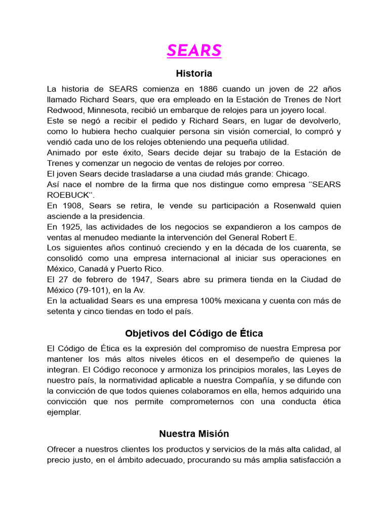 Historia y Misión de Sears en México | PDF | Business | Calidad (comercial)
