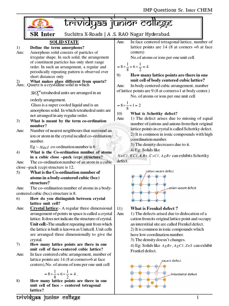 Imp Q.B Che For Slow Learners | PDF | Crystal Structure | Electrolyte