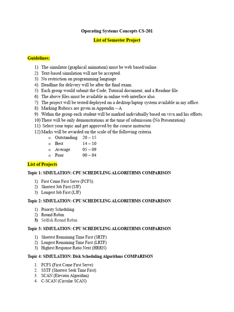 Operating Systems Concepts Project List Pdf Operating System Technology Computer Programming