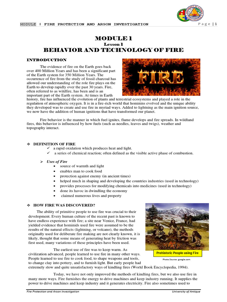 M1 LESSON 1 Behavior and Technology of Fire | PDF | Combustion | Fires