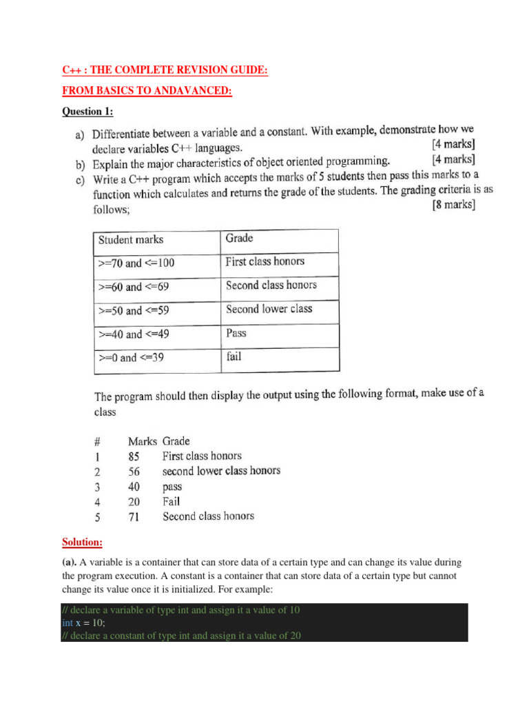 C++ Revision Questions - 2 | PDF | C++ | Method (Computer Programming)