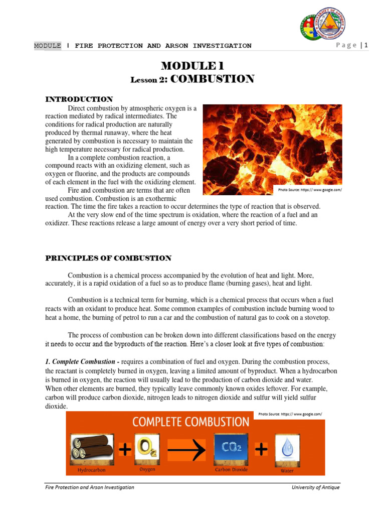 M1 LESSON 2 Combustion | PDF | Combustion | Fires
