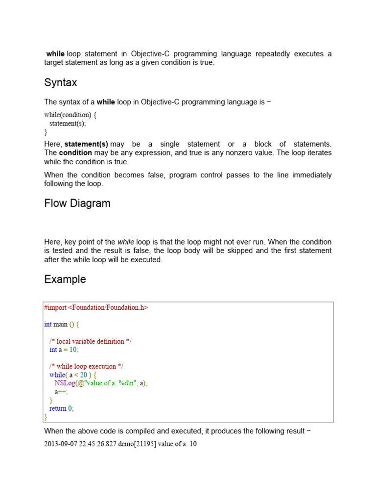 Control Structure in Objective C | PDF