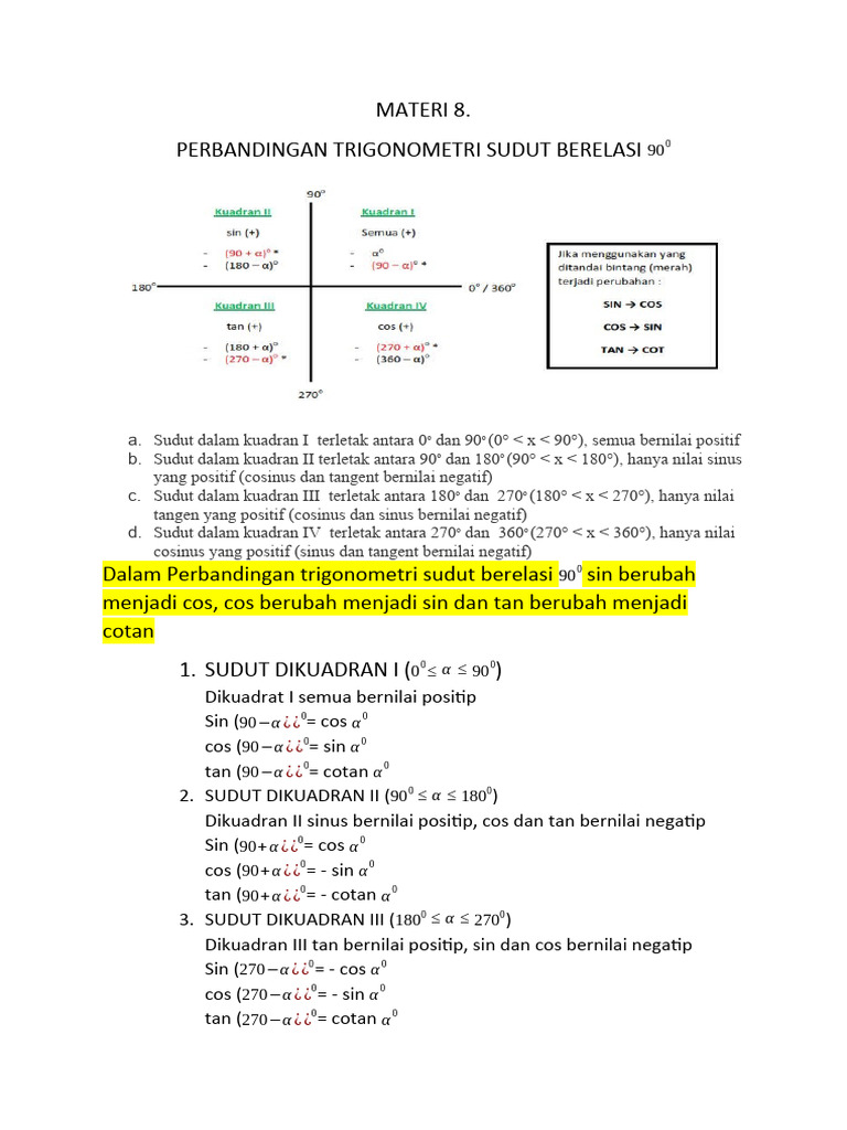 Materi 8.perbandingan Trigonometri Sudut Berelasi 90 Derajat | PDF