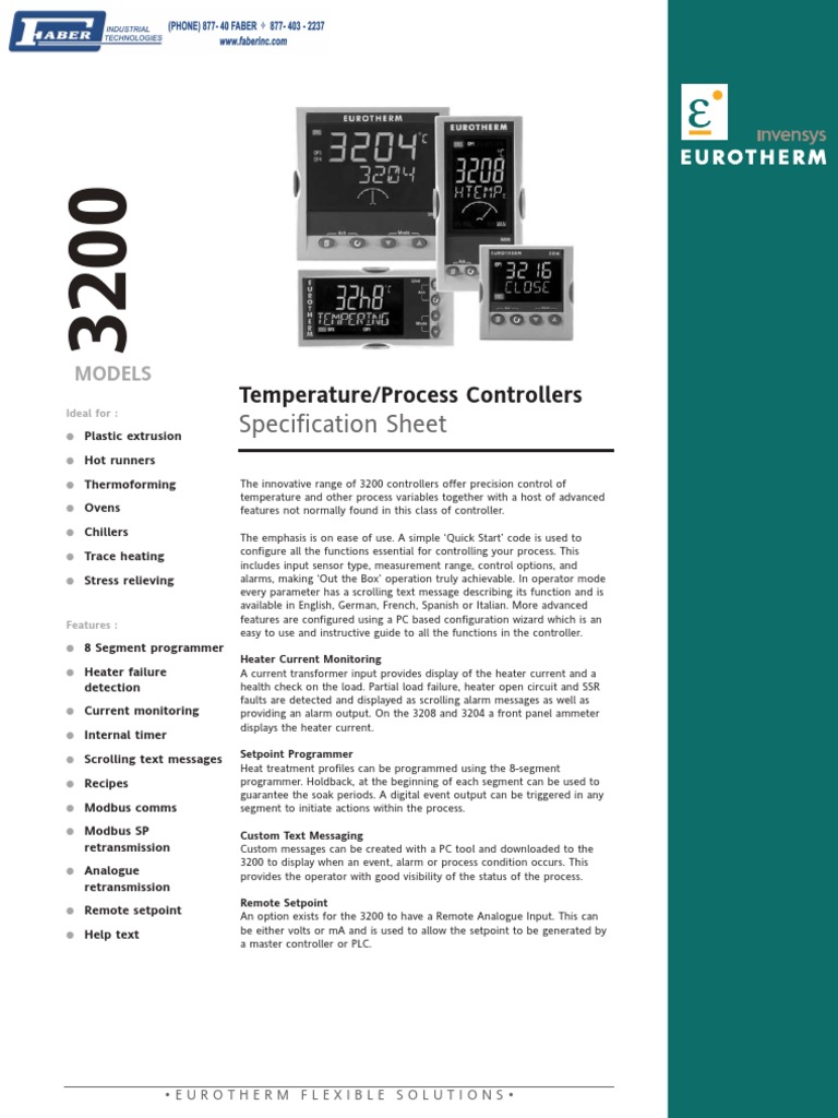 Eurotherm 3200 Series Controllers Datasheet | PDF | Power Supply | Thermocouple