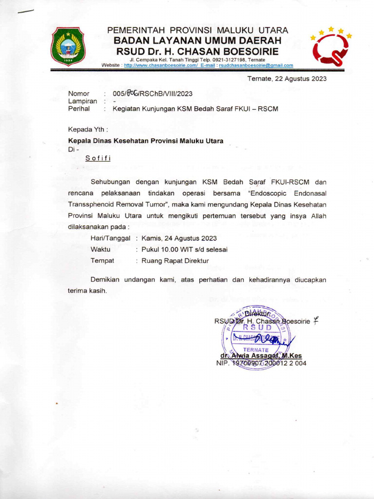 Surat Keluar - Dinkes Prov Malut - Kegiatan Kunjungan KSM Bedah Saraf ...