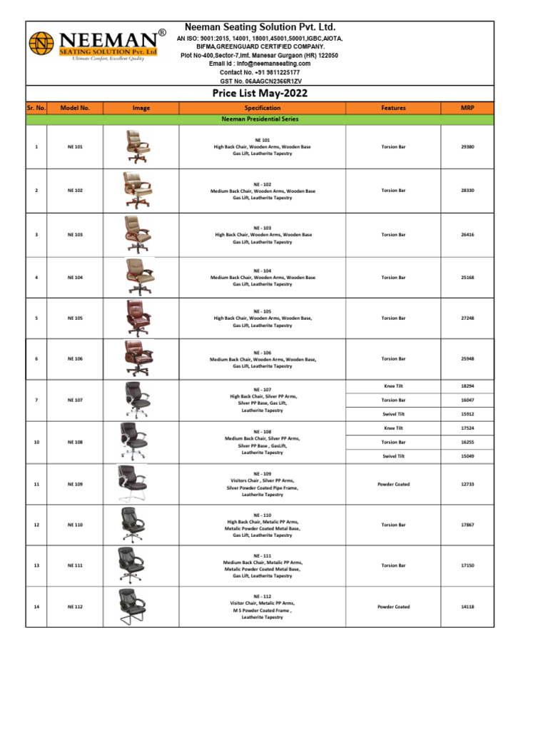Neeman Price List May 2022 | Download Free PDF | Chair | Secondary ...