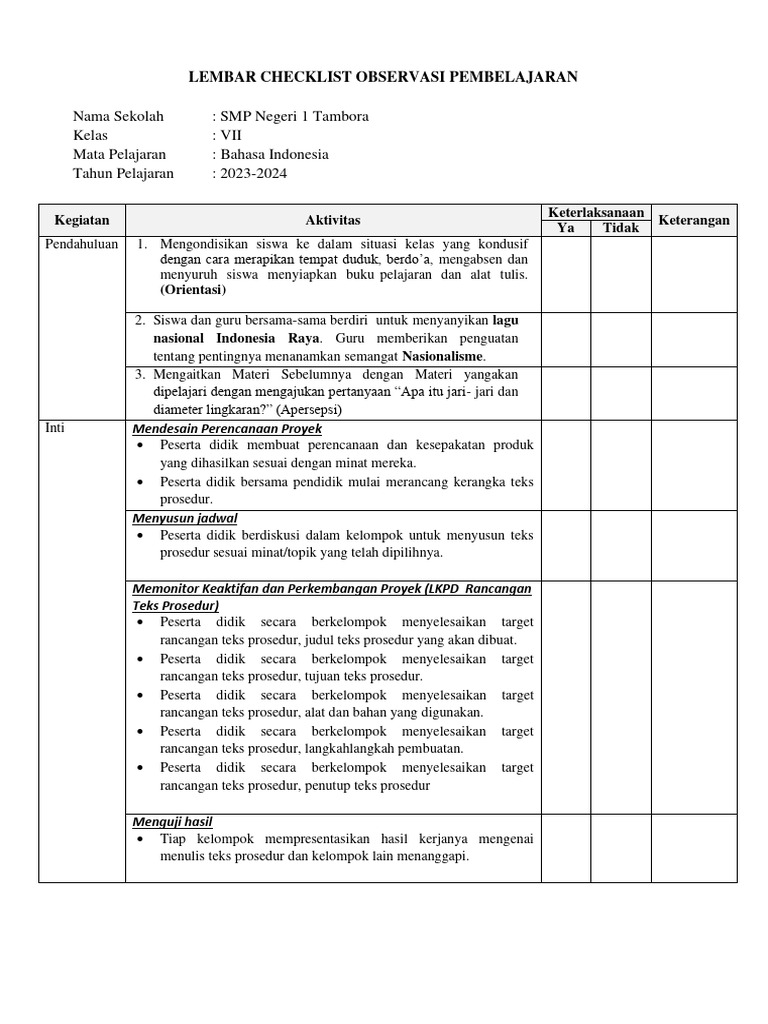 Lembar Checklist Observasi | PDF | Karier & Perkembangan | Kesehatan ...