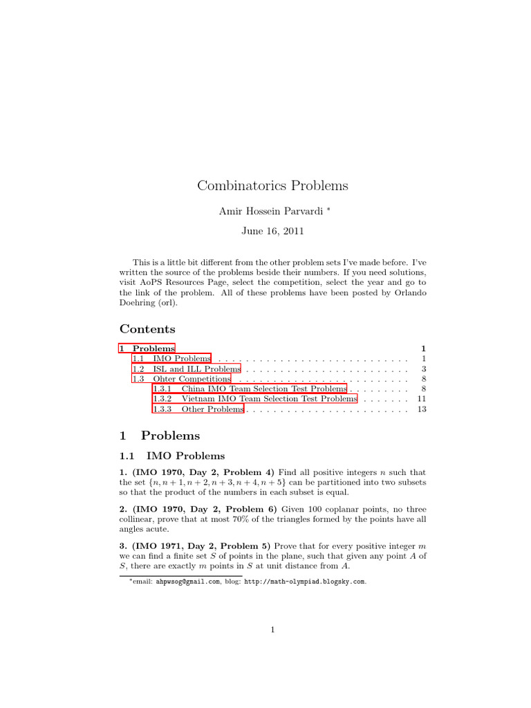 100 Combinatorics Problems With Solution | Download Free PDF | Triangle | Numbers