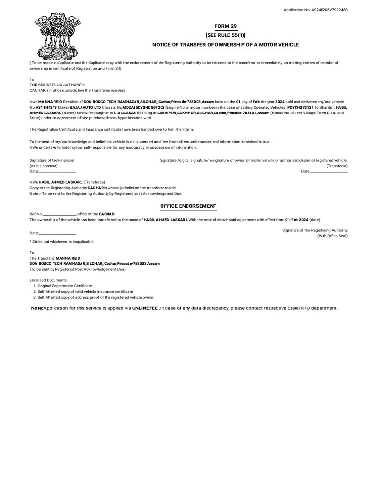 Form 29 Ss | PDF | Vehicles | Transport