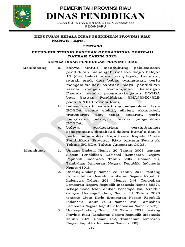 Juknis Bosda Riau Tahun 2023 Revisi Tim Bos Revisi TGL 18-01-23 - Revisi Final | PDF
