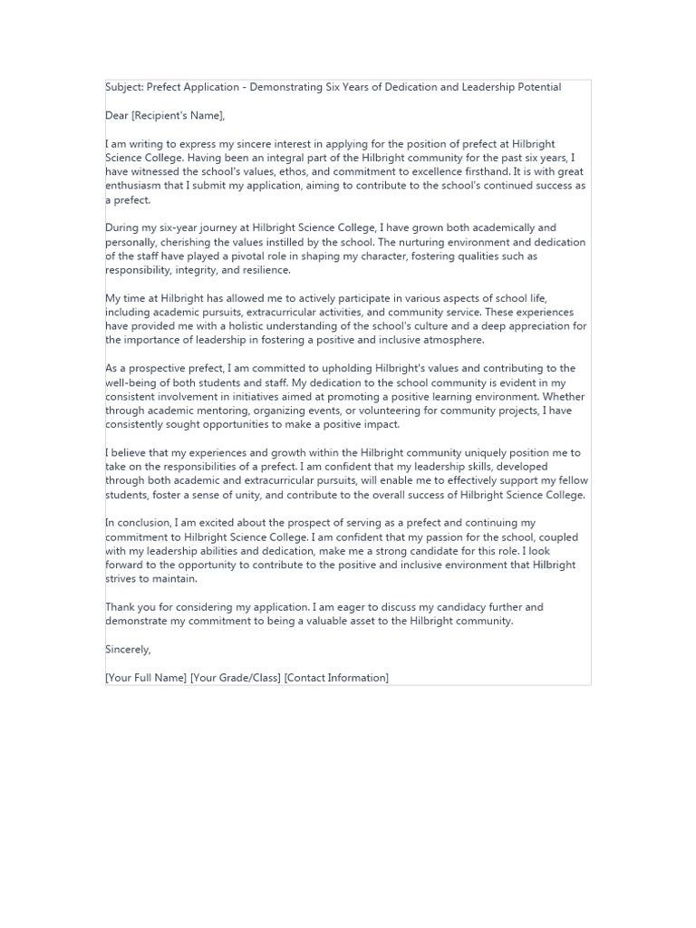 Prefects Application | PDF | Leadership | Cognition