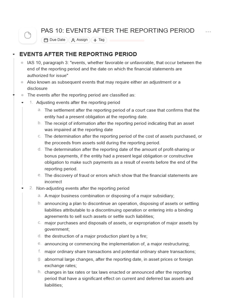 PAS 10 - EVENTS AFTER THE REPORTING PERIOD - Taskade | PDF | Business | Economies