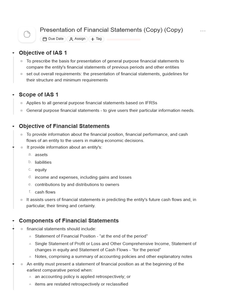 Presentation of Financial Statements (Copy) (Copy) - Taskade | PDF | Financial Statement | Going ...