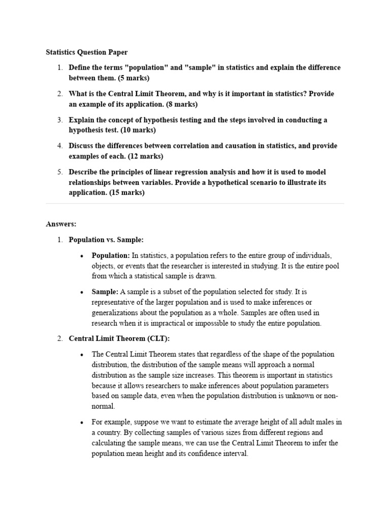 Statistics Question Paper | PDF | Statistics | Null Hypothesis