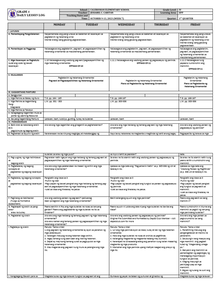 DLL Epp-4 Q1 W7 | PDF