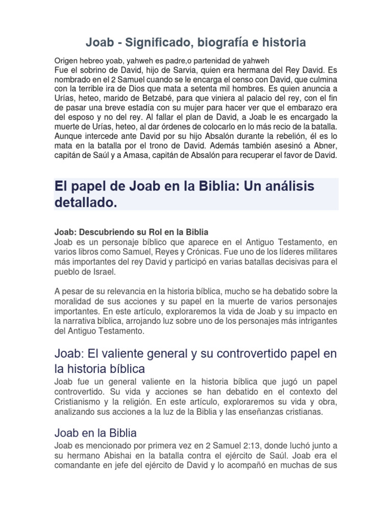 Joab: El General Controversial de David | PDF | David | Libros de Samuel