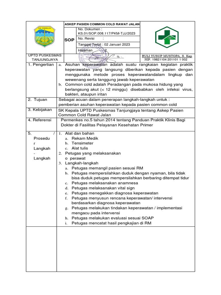 Sop Askep Common Cold | PDF