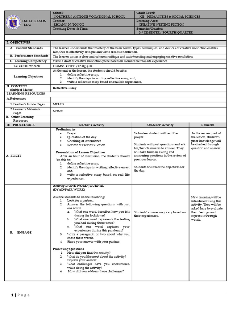 DLP - Reflective Essay | PDF | Essays | Thought