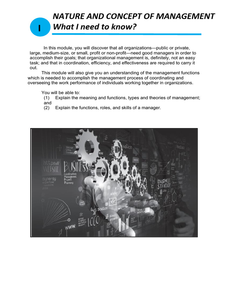 Organization and Management 1 Nature and Concept of Management | PDF ...