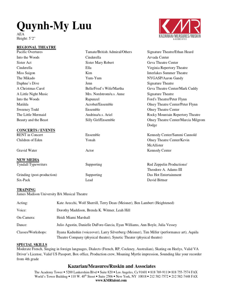 Quynh-My Luu Resume | PDF | Entertainment | Theatre