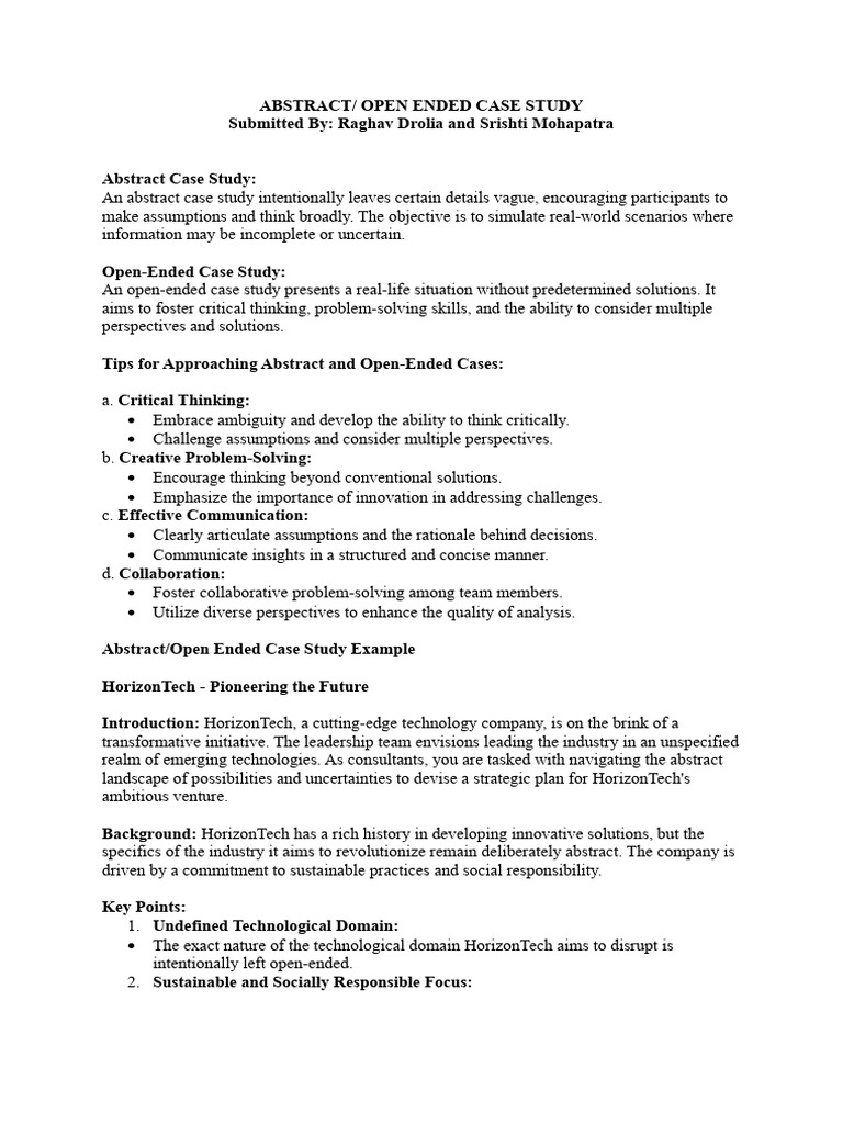 Abstract and Open Ended Case Study | PDF | Strategic Management ...