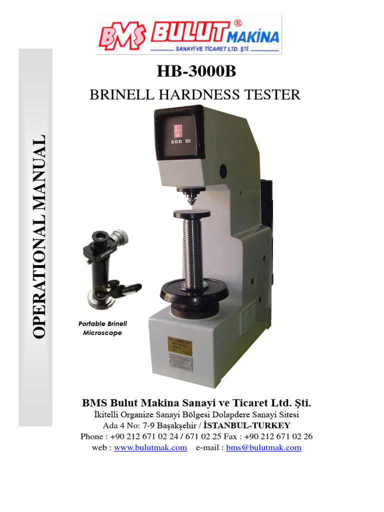 Brinell Hardness Tester Manual HB-3000B | PDF | Hardness | Screw