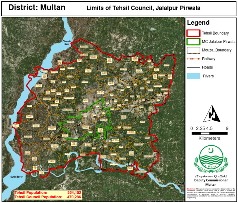 Jalalpur Pirwala Tehsil Map & Stats | PDF | Geographical Technology ...