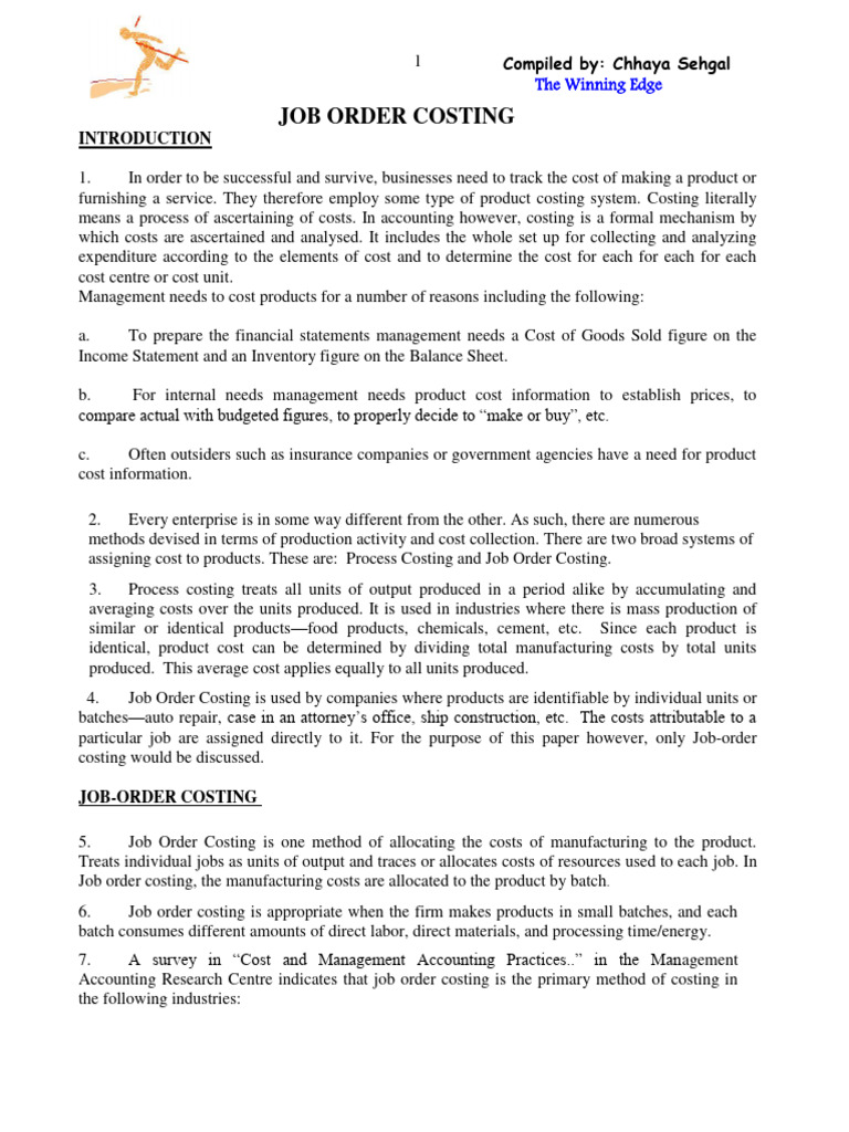Job Order Costing | PDF | Cost | Cost Of Goods Sold