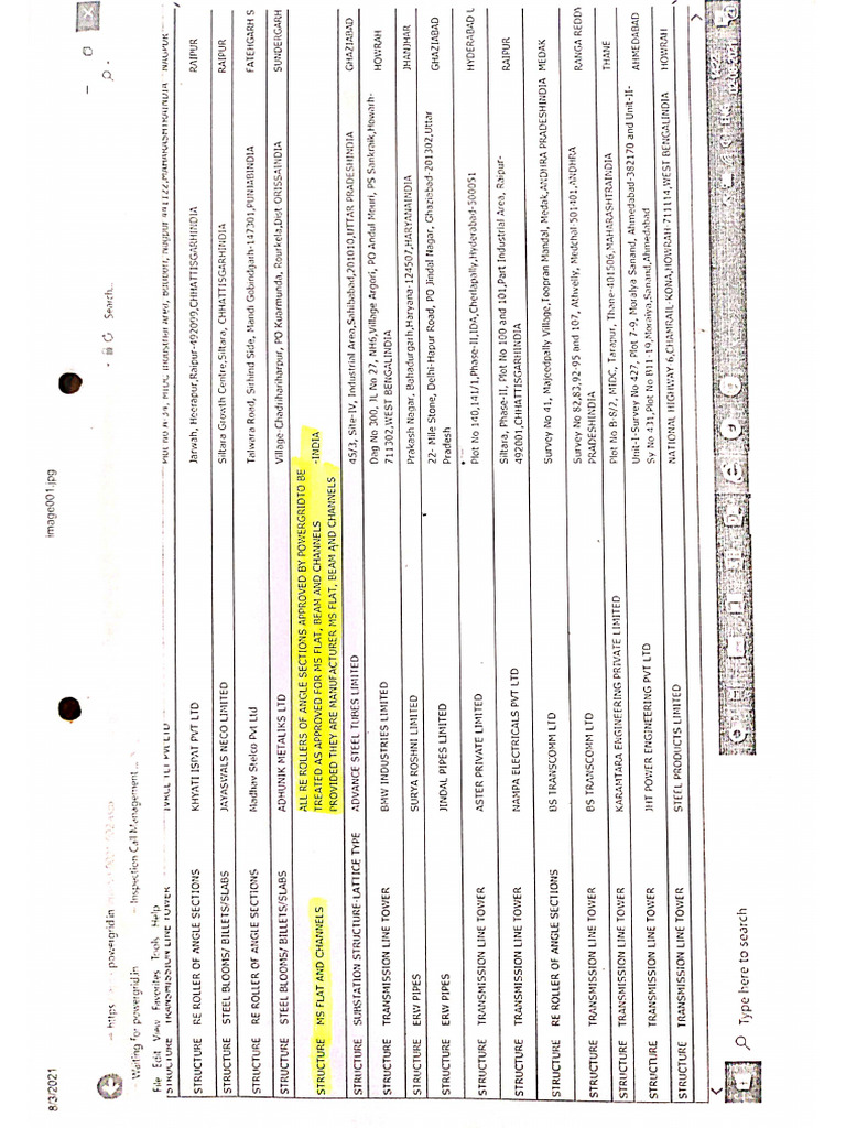 Powergrid Approval of Swastik Steel | PDF