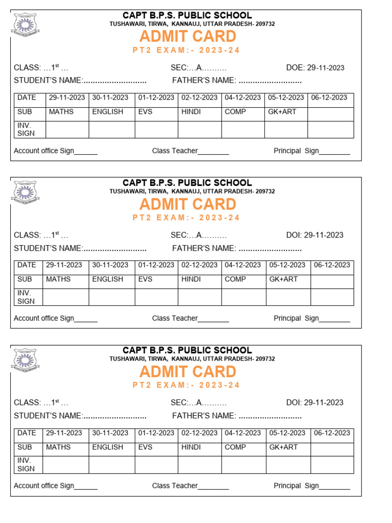 Admit Card PT 2 2023-24 | PDF | Languages Of India