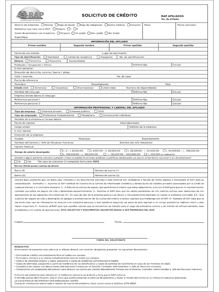 Formulario Solicitud de Credito 1 | PDF