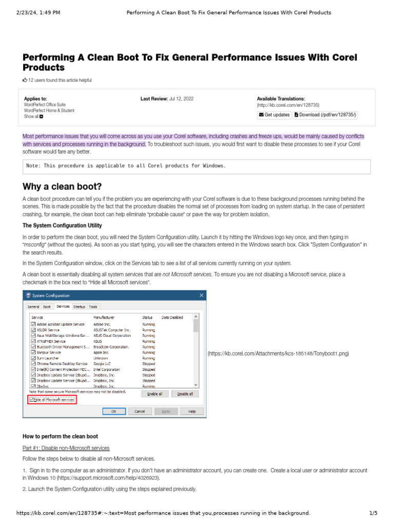 Performing A Clean Boot To Fix General Performance Issues With Corel ...