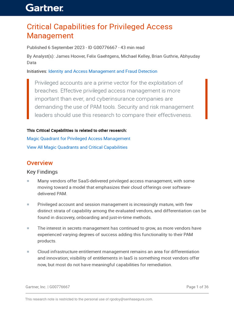2023 - Critical Capabilities For Privileged Access Management | PDF | Cloud Computing | Security