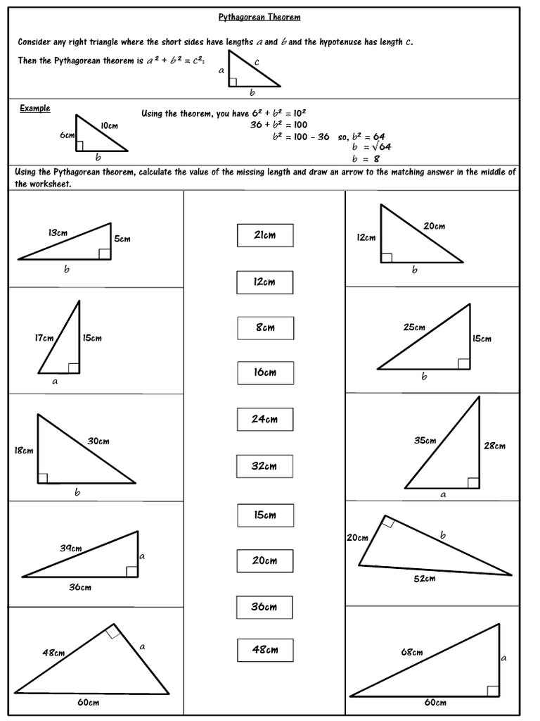 Pythagorean Theorem Worksheet | PDF | Euclid | Trigonometry
