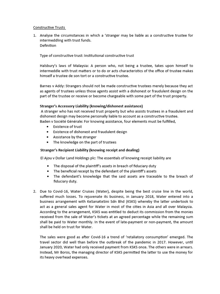 Constructive Trusts and Liability Analysis | PDF | Finance & Money ...