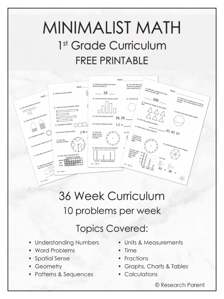 1st Grade Minimalist Math Curriculum Questions Only-Research Parent ...