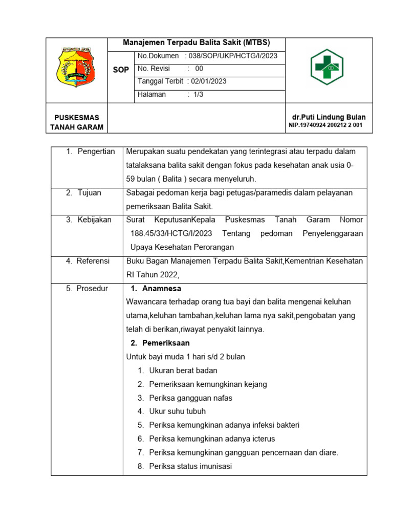 Sop Mtbs Akreditasi Fix | PDF | Kesehatan Holistik