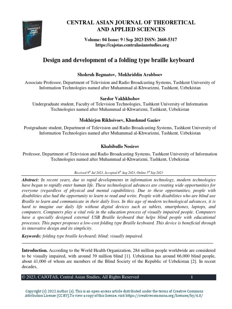 Design and Development of A Folding Type Braille Keyboard | PDF | Computer Keyboard | Arduino